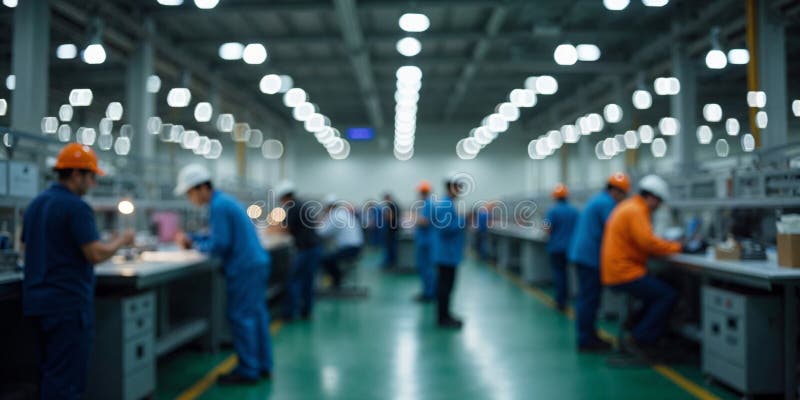 Factory Workers Perform Tasks at Their Workstations during a Daytime ...