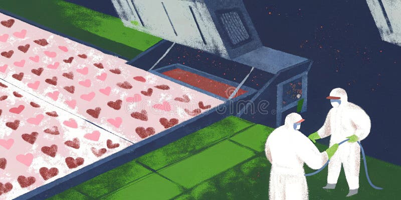 Factory Workers in Protective Gear Managing Heart Pattern Textile Stock ...