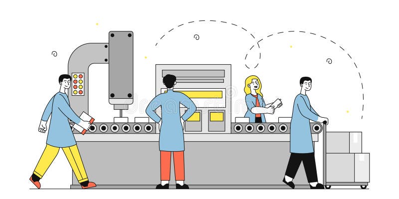 Factory Workers Vector Simple Stock Vector - Illustration of routine ...