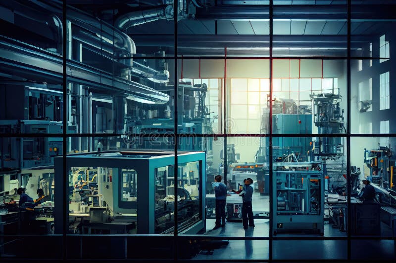 Factory, with Workers Using Complex Machinery To Produce Plastic ...