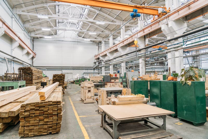 Factory Workshop Inside Interior, Stack of Wooden Boards in Woodworking ...