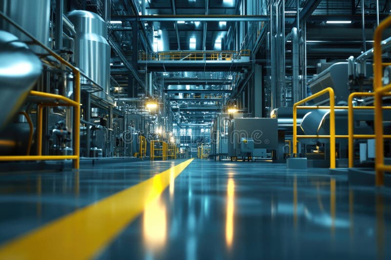 Factory yellow line floor stock photo. Image of plant - 378884662