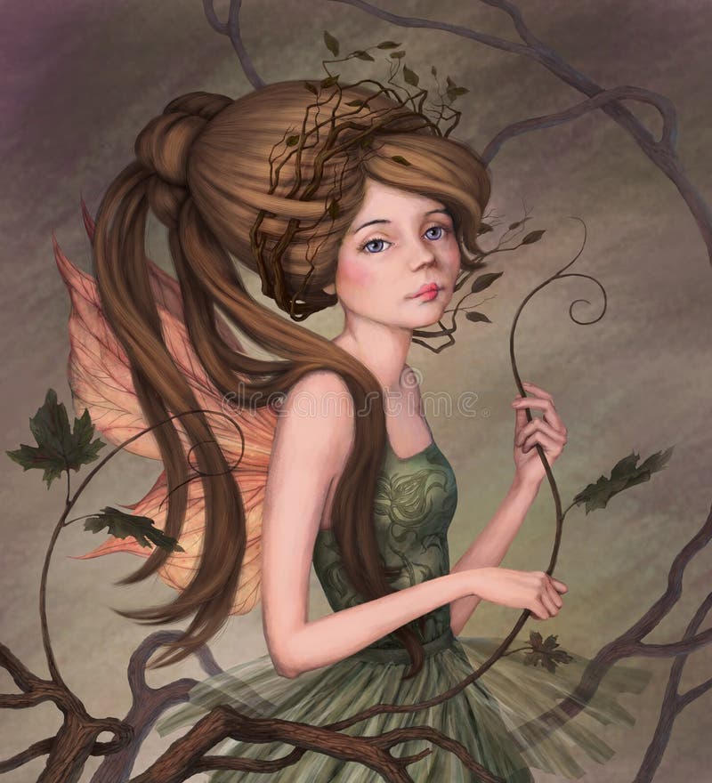 Fada Pequena Em Um Vestido Verde Ilustração Stock - Ilustração de cara ...