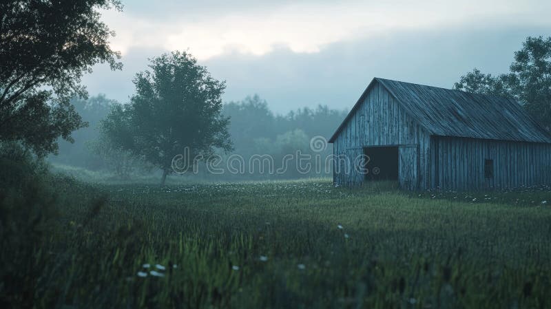 Faded Barn in Field, Realistic, Cinematic Light, Sharp Focus. Stock ...