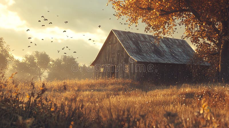 Faded Barn in Field, Realistic, Cinematic Light, Sharp Focus. Stock ...