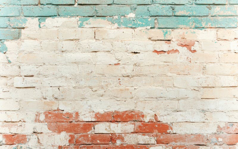 A Faded Brick Wall Painted with Red and White Colors, Showcasing Wear ...