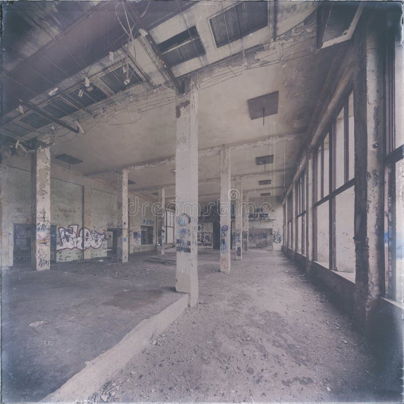 Empty Shell of an Abandoned Factory Hall Stock Photo - Image of people ...