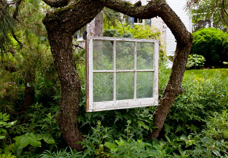 Faded Painted Window Frame in Garden Stock Image - Image of window ...