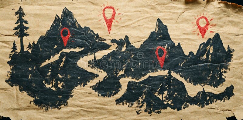 A Faded Parchment Map Featuring a Winding Route that Culminates at a ...