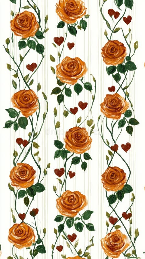 Faded Roses in a Vintage Pattern with Heart-shaped Leaves Create an ...