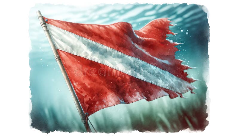 Faded SCUBA Dive Flag Below the Surface, Watercolor Stock Photo - Image ...