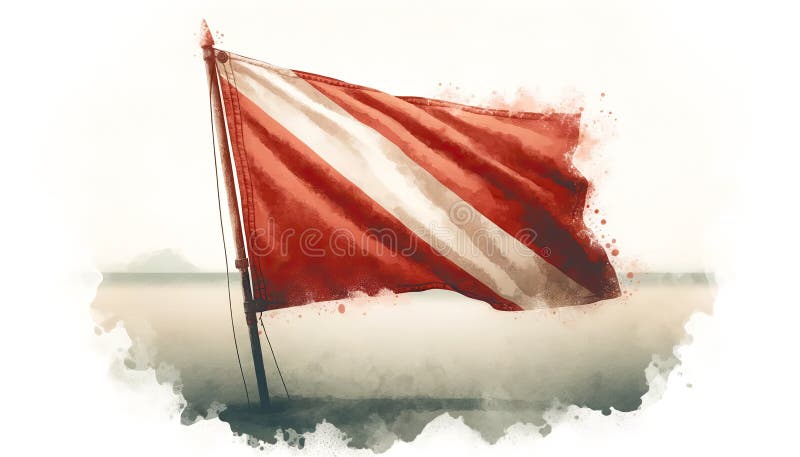 Faded SCUBA Dive Flag on the Surface, Watercolor Stock Illustration ...