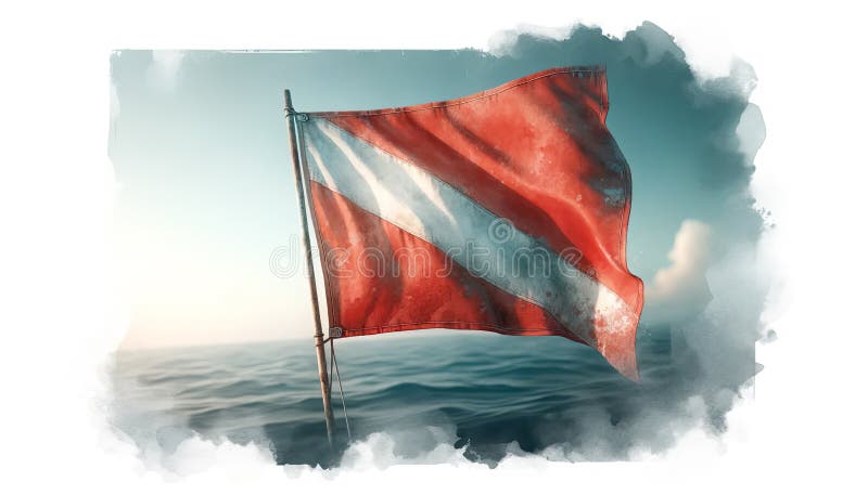 Faded SCUBA Dive Flag on the Surface, Watercolor Stock Image - Image of ...