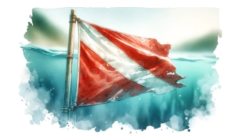 Faded SCUBA Dive Flag on the Surface, Watercolor Stock Image - Image of ...