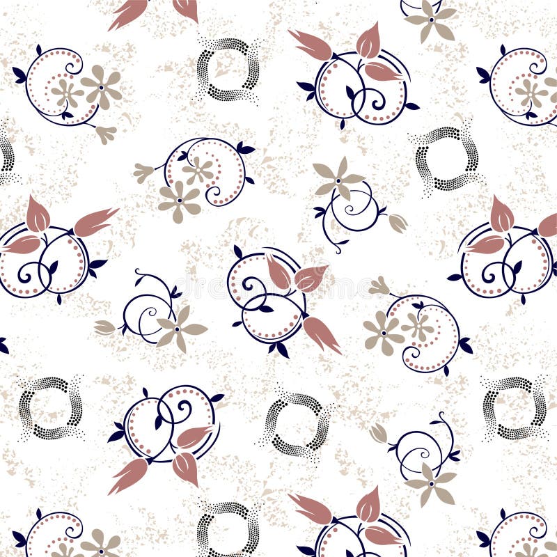 Faded Spilled Fallen Buds, Curly Branched Flowers and Leaves Pattern ...