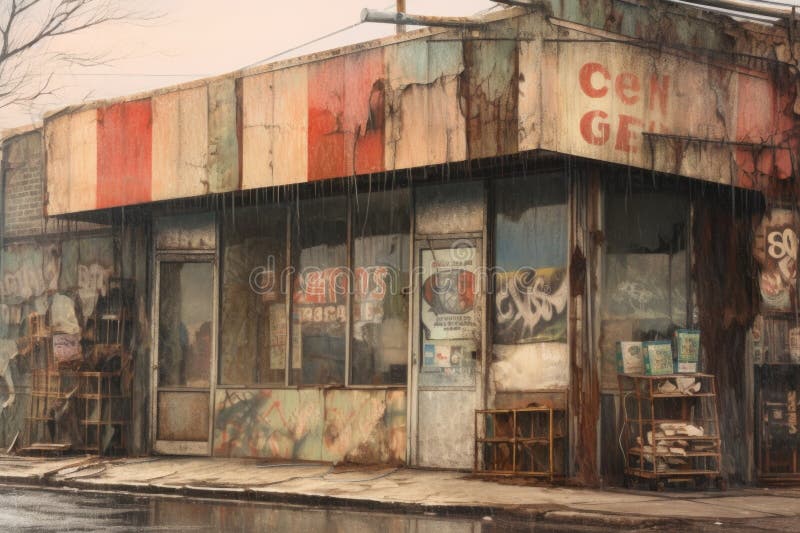 Faded Store Signage with Broken Windows Stock Illustration ...