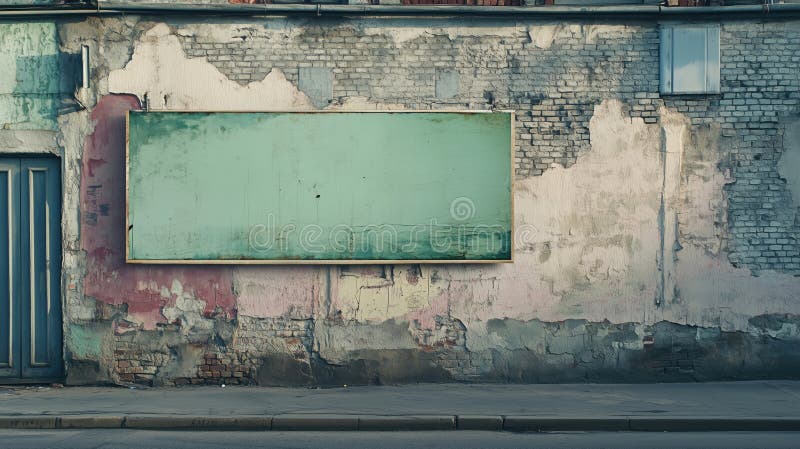 Faded Wall with Empty Green Billboard, Peeling Paint, Urban Decay Stock ...
