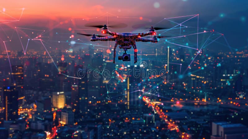 In the Fading Light of Dusk, Drones Survey a Sprawling Cityscape Veiled ...