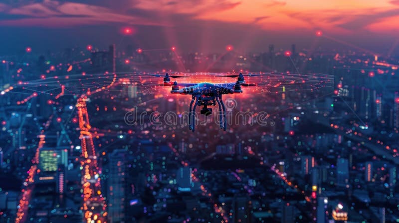 In the Fading Light of Dusk, Drones Survey a Sprawling Cityscape Veiled ...