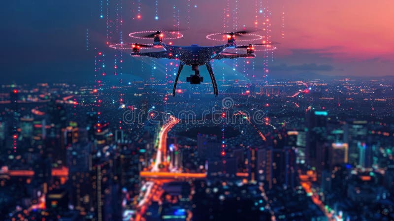 In the Fading Light of Dusk, Drones Survey a Sprawling Cityscape Veiled ...