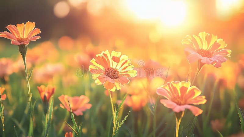With the Fading Light of the Sun in the Background, Orange Flowers ...