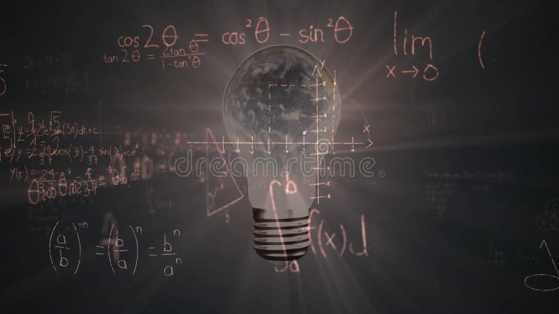 Fading Lightbulb Globe Initiating Chalking Math Formulas, Graphs and ...