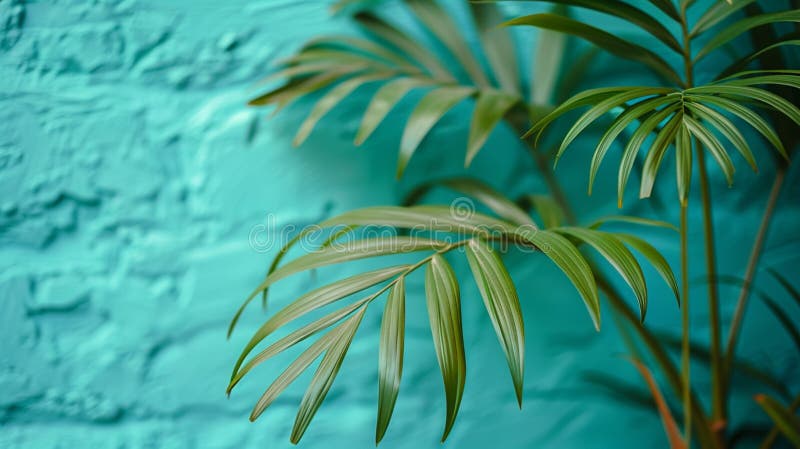 Fading Shadows from Palm Leaves on a Light Blue Wall. Minimal Abstract ...