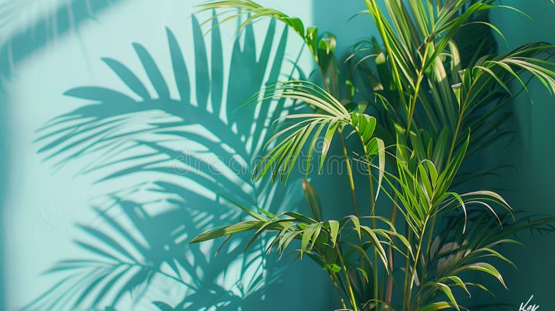 Fading Shadows from Palm Leaves on a Light Blue Wall. Minimal Abstract ...