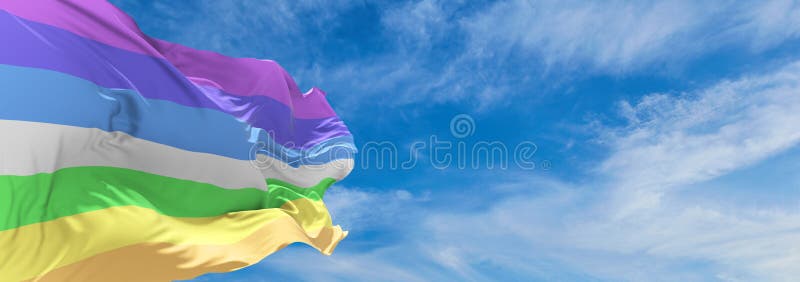 Fae Faer Lesbian Pride Flag Waving In The Wind At Cloudy Sky Freedom