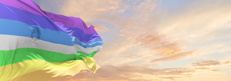 Fae Faer Lesbian Pride Flag Waving In The Wind At Cloudy Sky Freedom