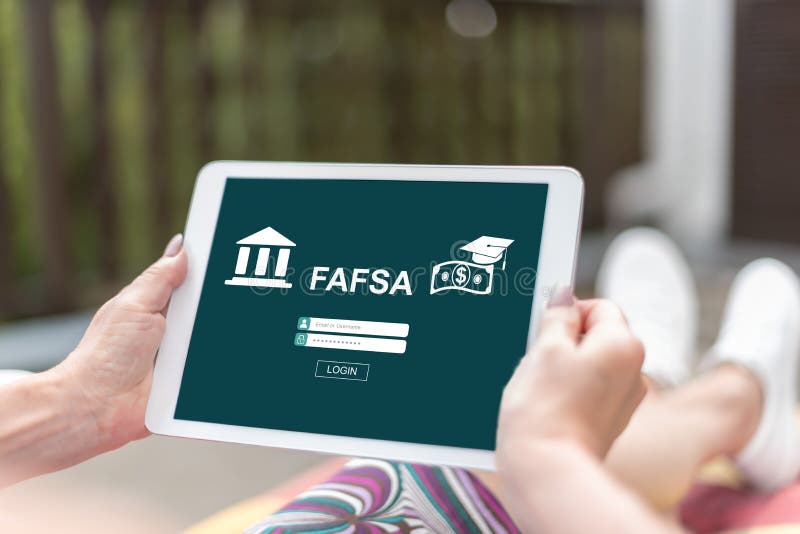 Fafsa concept on a tablet stock image. Image of application - 252567221