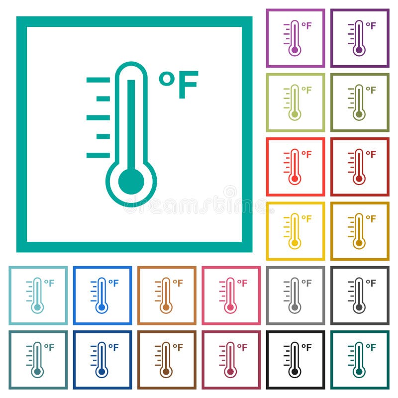 Fahrenheit Thermometer Warm Temperature Flat Color Icons with Quadrant ...