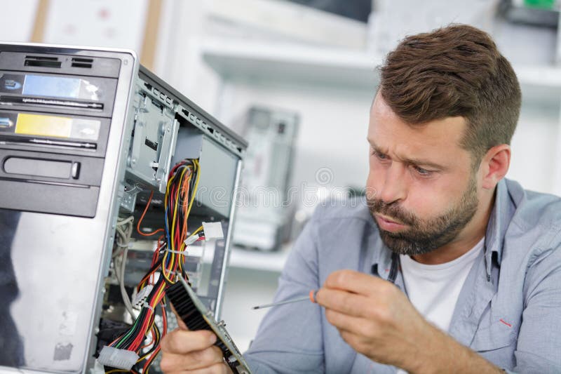 Fail Tired and Bored Computer Repairman Stock Photo - Image of person ...