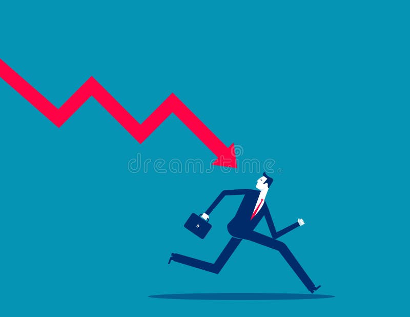 Failed Businessman Run Away from Falling Down Arrow Chart. Business Economic Recession Vector ...
