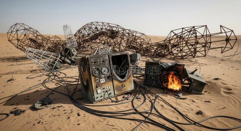Failed Desert Radar Installation with Collapsed Antennas and Burned ...