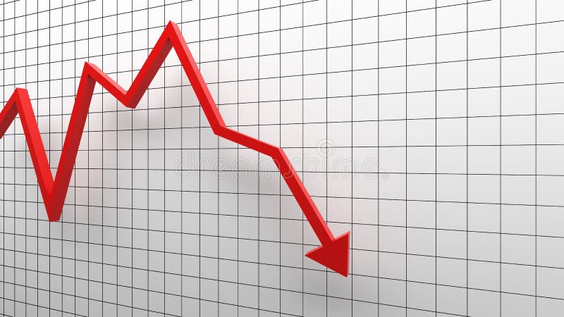 Failure, Red Arrow Going Down on White Background in Business Stock ...