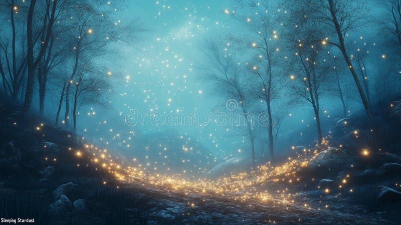 Faint Pastel-blue Mist Enveloping a Forest Path Illuminated by ...