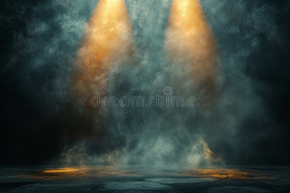 A Faintly Illuminated Stage Backdrop, a Glaring Spotlight, and White ...
