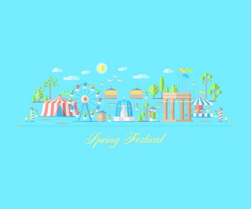 Fair, Amusement Park Spring Season Stock Vector - Illustration of ride ...