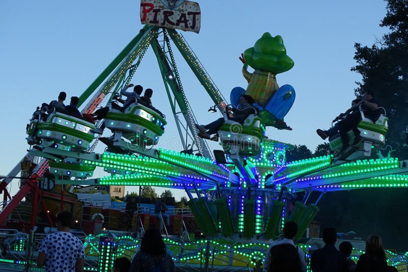 Fair Attraction with People at Night Editorial Image - Image of speed ...