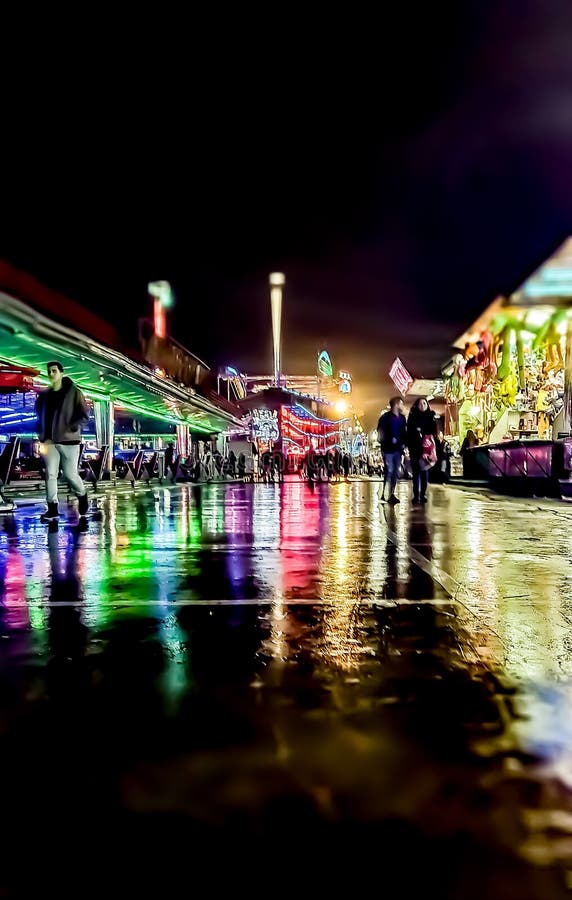 Fair with Few People and Wet Night Editorial Stock Image - Image of ...