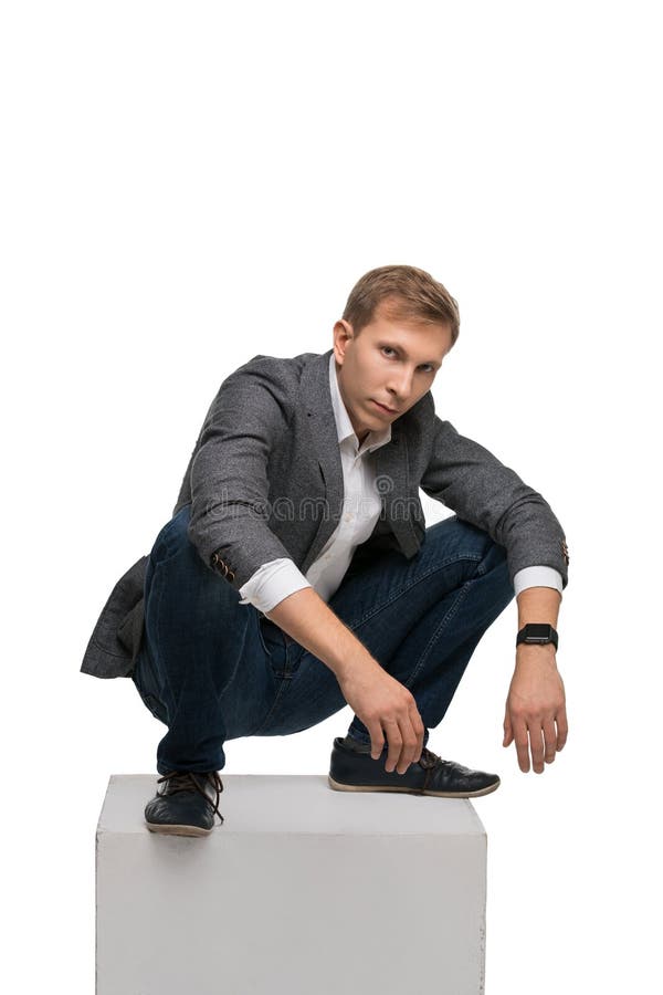 Fair Man in Suit Isolated Shot on a Cube Stock Photo - Image of ...