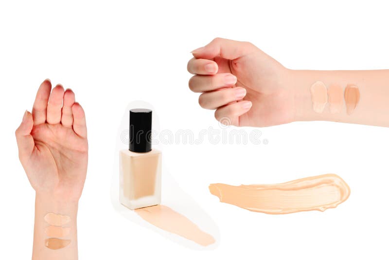 Fair, Medium, Dark Swatches of Foundation on the Hand Isolated on White ...