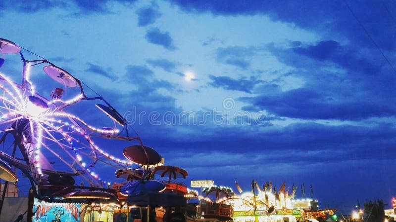 Fair Night Full Moon Neon Lights Editorial Stock Photo - Image of full ...