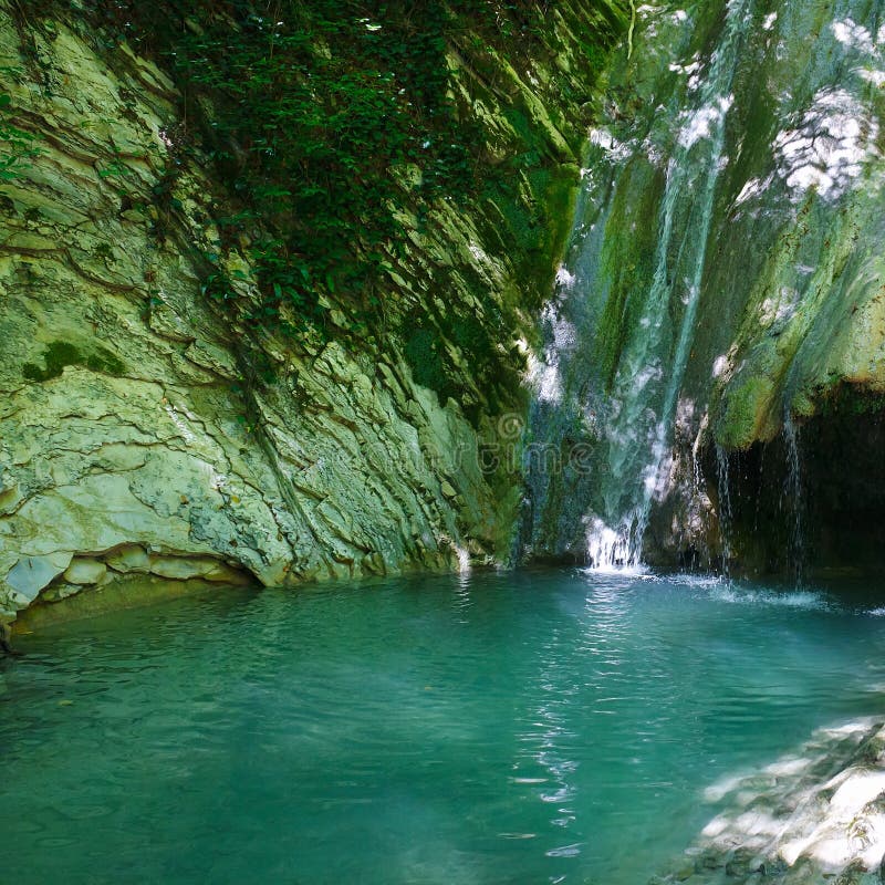 Fair Refreshing Waterfall in Fairy Forest among the Gorge Stock Photo ...
