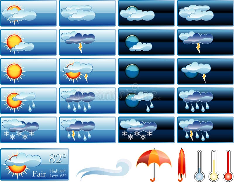 Weather Forecast Glossy Vector Icon Set V.01 Stock Vector ...