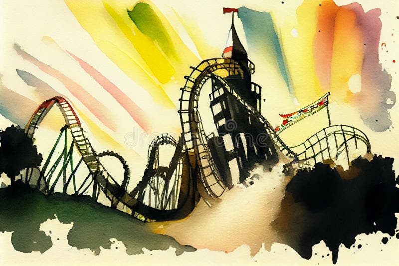 Fair with Roller Coasters. Amusement Park Drawing with Bit of ...