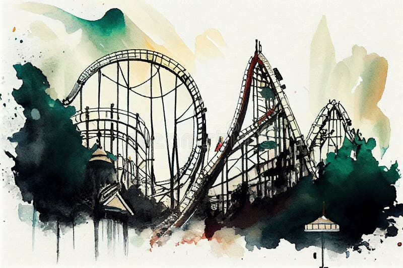 Fair with Roller Coasters. Amusement Park Drawing with Bit of ...