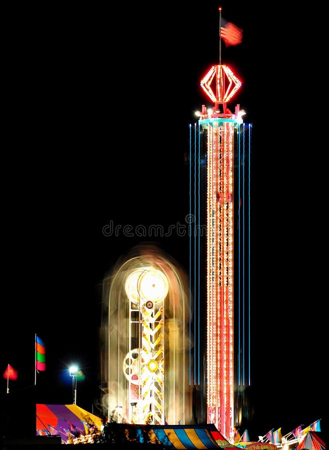 Fun fair at night editorial stock photo. Image of long - 61716338