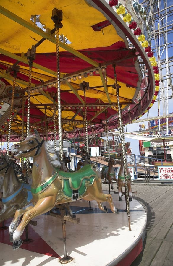 Fairground Carousel at Night Stock Image - Image of activity, wooden ...